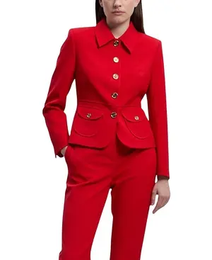 Karen Millen Textured Compact Stretch Tailored Blazer - Red