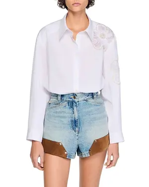 Sandro Embroidered Shirt - White Blue