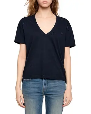 Zadig&Voltaire Marta Embellished V-neck Tee - Encre