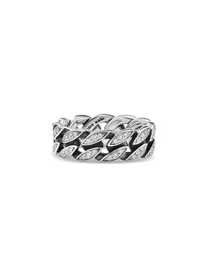 David Yurman Curb Chain Band Ring With Diamonds - Silver