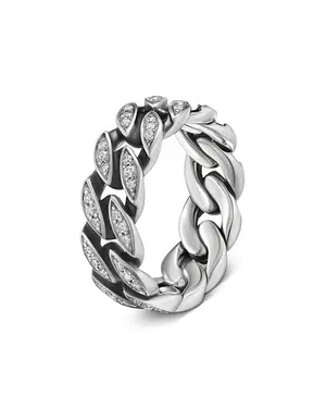 David Yurman Curb Chain Band Ring With Diamonds - Silver
