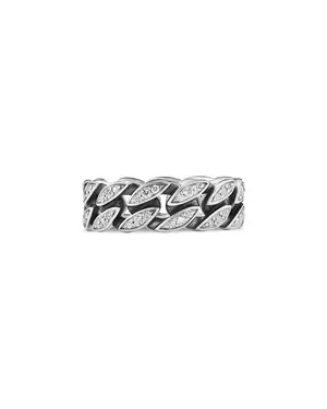 David Yurman Curb Chain Band Ring With Diamonds - Silver