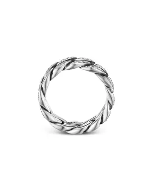 David Yurman Curb Chain Band Ring With Diamonds - Silver