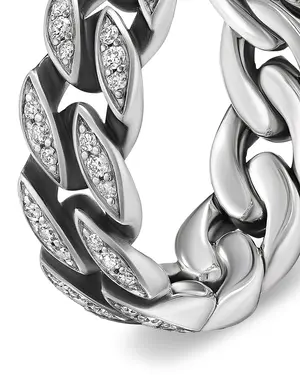 David Yurman Curb Chain Band Ring With Diamonds - Silver