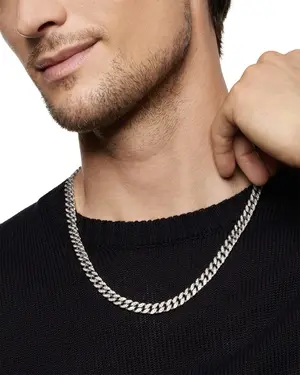 David Yurman Curb Chain Necklace With Diamonds - Silver