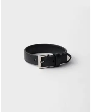 Prada Saffiano Leather Bracelet With Buckle Detail - Black