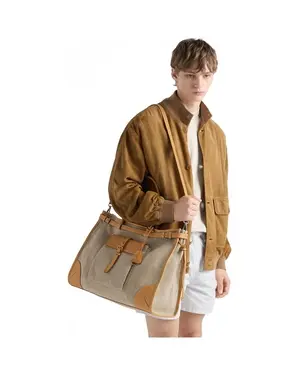 Prada Bonnie Linen And Leather Tote Bag - Neutral