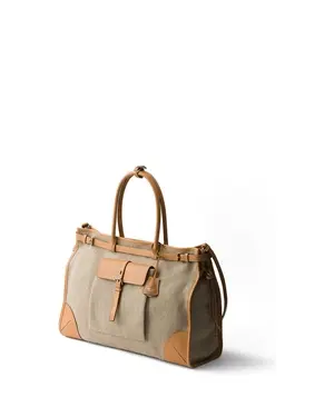 Prada Bonnie Linen And Leather Tote Bag - Neutral