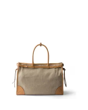 Prada Bonnie Linen And Leather Tote Bag - Neutral