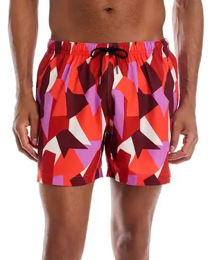 YUASA MENSWEAR Printed Mosaic Swim Trunks - Red