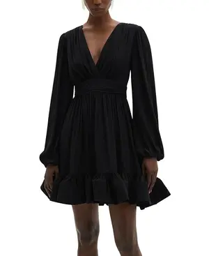 MALINA Jadie V-neck Ruffled Mini Dress - Black
