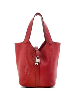 Hermès Picotin Lock Bag Clemence Mm Bucket Bag - Red