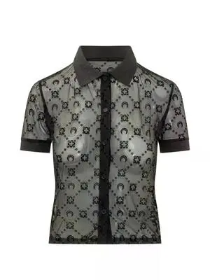MARINE SERRE Flocked Mesh Polo Shirt - Black