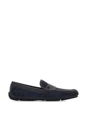 FERRAGAMO Woven Raffia Penny Driver Loafers - Blue