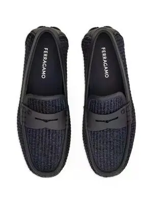 FERRAGAMO Woven Raffia Penny Driver Loafers