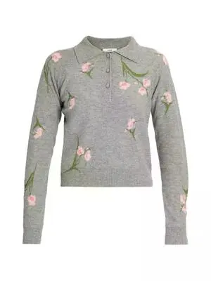 Erdem Floral Intarsia Knit Polo Sweater
