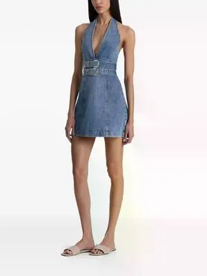 Alice + Olivia Solana Buckle-detail Halterneck Mini Dress - Blue
