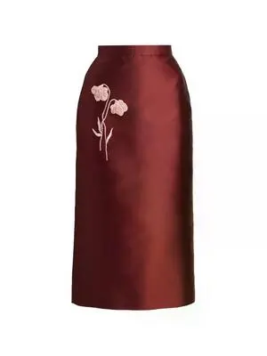 Erdem Embroidered Mikado Pencil Skirt