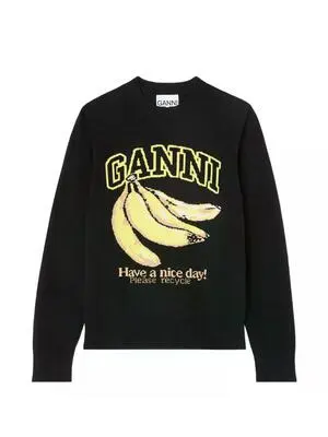 GANNI Banana Intarsia Knit Sweater - Black