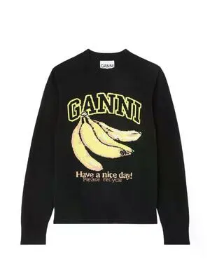 GANNI Banana Intarsia Knit Sweater - Black