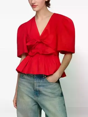 GANNI Peplum Hem Blouse With Bow Detail