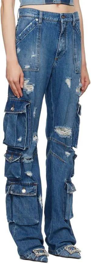 Dolce & Gabbana Distressed Cargo Straight-leg Jeans