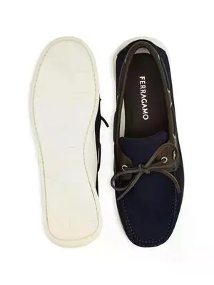FERRAGAMO Suede Boat Loafers With Gancini Detail