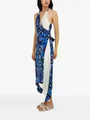 FERRAGAMO Printed Silk Halter Neck Wrap Dress
