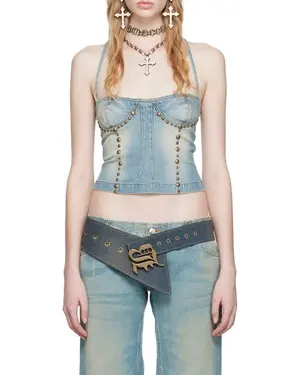 Blumarine Stud-embellished Denim Corset Top