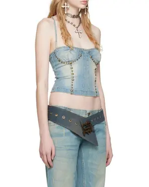 Blumarine Stud-embellished Denim Corset Top