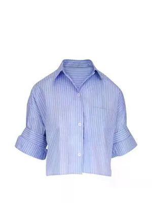 TWP Vertical Stripe Cropped Shirt