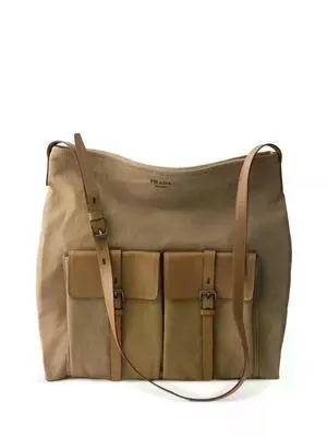 Prada Route Canvas And Leather Shoulder Bag - Neutrals
