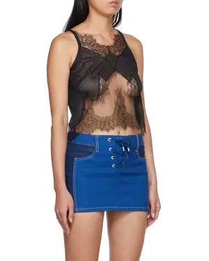 DION LEE Black Chantilly Mesh Tank Top