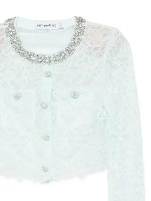SELF-PORTRAIT Cropped Lace Embellished Jacket - Mint