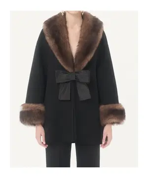 Valentino Garavani Draped Shearling Trimmed Coat