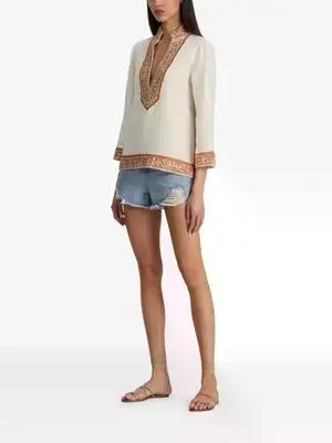 Alice + Olivia Eleonora Embellished Linen Tunic Top