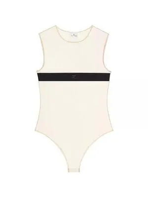 COURREGES Tulle Bodysuit With Embroidered Logo - Black