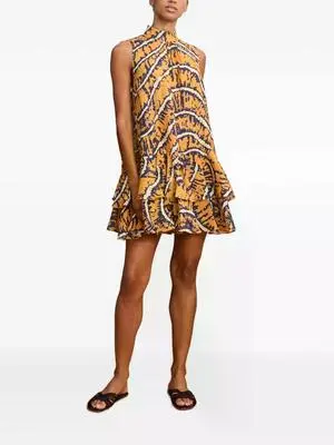 ALEMAIS Tiered Ruffle Abstract Print Mini Dress