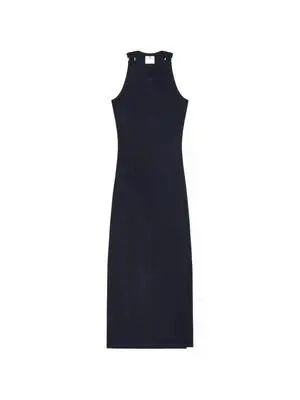 COURREGES Ribbed-knit Midi Dress With Buckle Detail - Blue