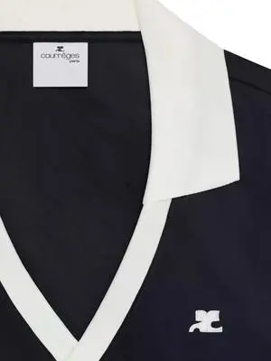 COURREGES Cropped V-neck Piqué T-shirt