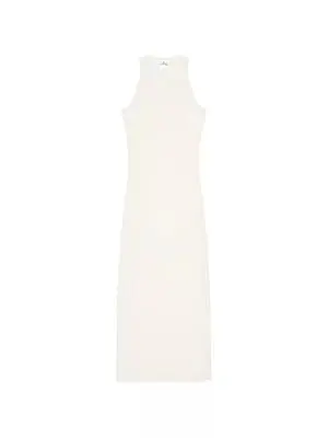 COURREGES Ribbed-knit Midi Dress With Ring-buckle Detailing - White