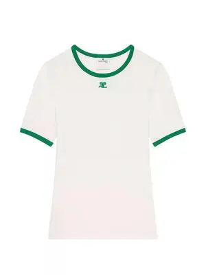 COURREGES Logo Embroidered Contrast Trim T-shirt