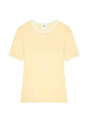 COURREGES Logo Embroidered Contrast Trim T-shirt - Yellow