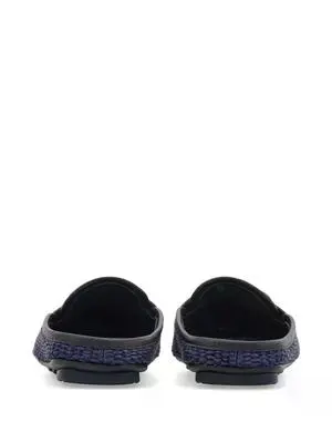 FERRAGAMO Gancini Ornament Raffia Mules