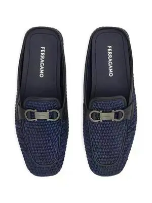 FERRAGAMO Gancini Ornament Raffia Mules