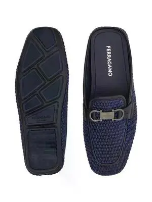 FERRAGAMO Gancini Ornament Raffia Mules