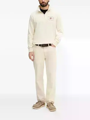 Gant Logo-embroidered Quarter-zip Sweater - Neutrals