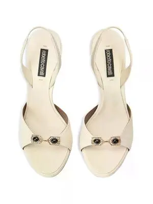 Roberto Cavalli Jewelled Buckle Snake Detail Sandals