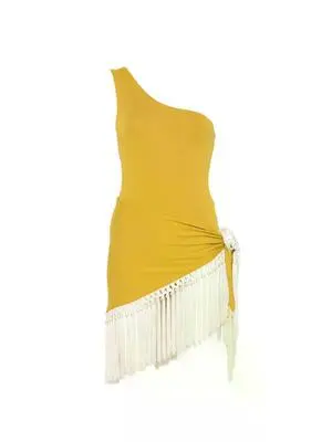 TALLER MARMO One-shoulder Fringed Swimsuit And Pareo Set - Green