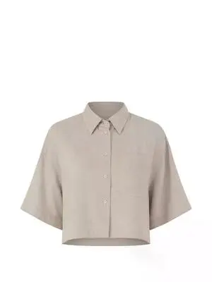 Brunello Cucinelli Brown Slub Texture Cropped Shirt - Neutrals